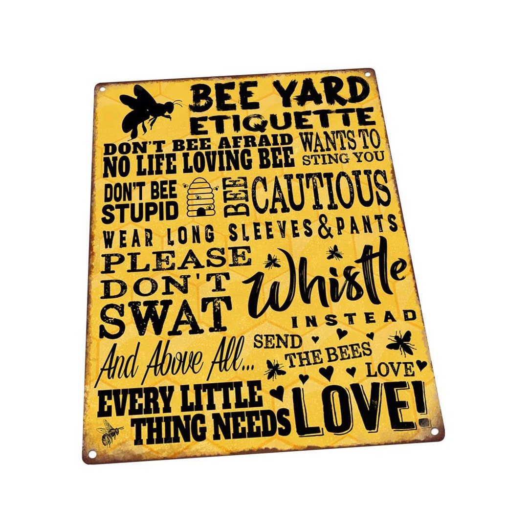 Yellow Bee Yard Etiquette Rules Metal Art Print for Decorating Porch ...