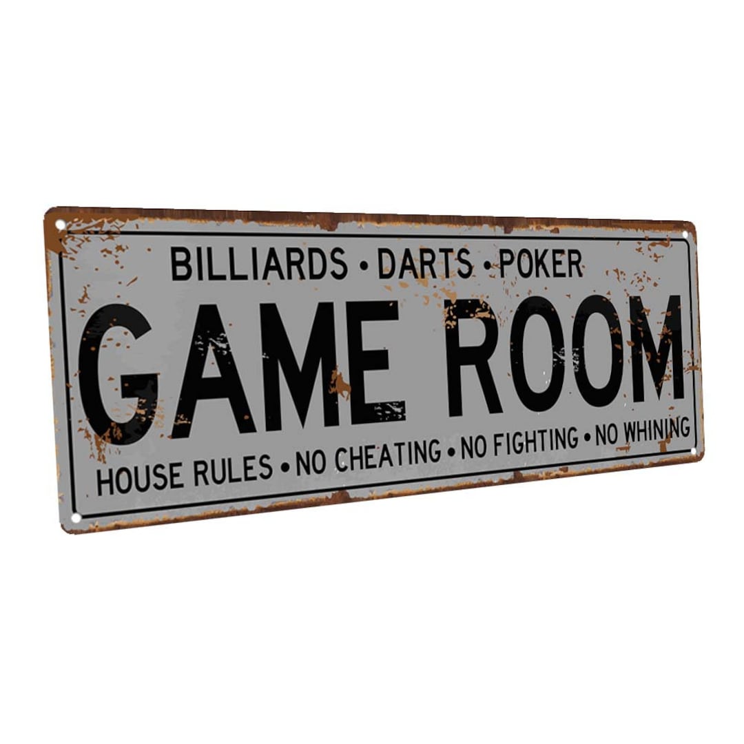 Game Room House Rules Metal Sign; Wall Decor for Mancave, Den, or ...