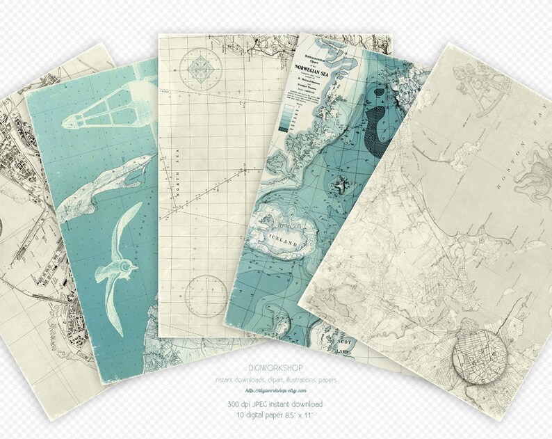 Old Maps Digital Paper Old Sea Charts vintage | Etsy