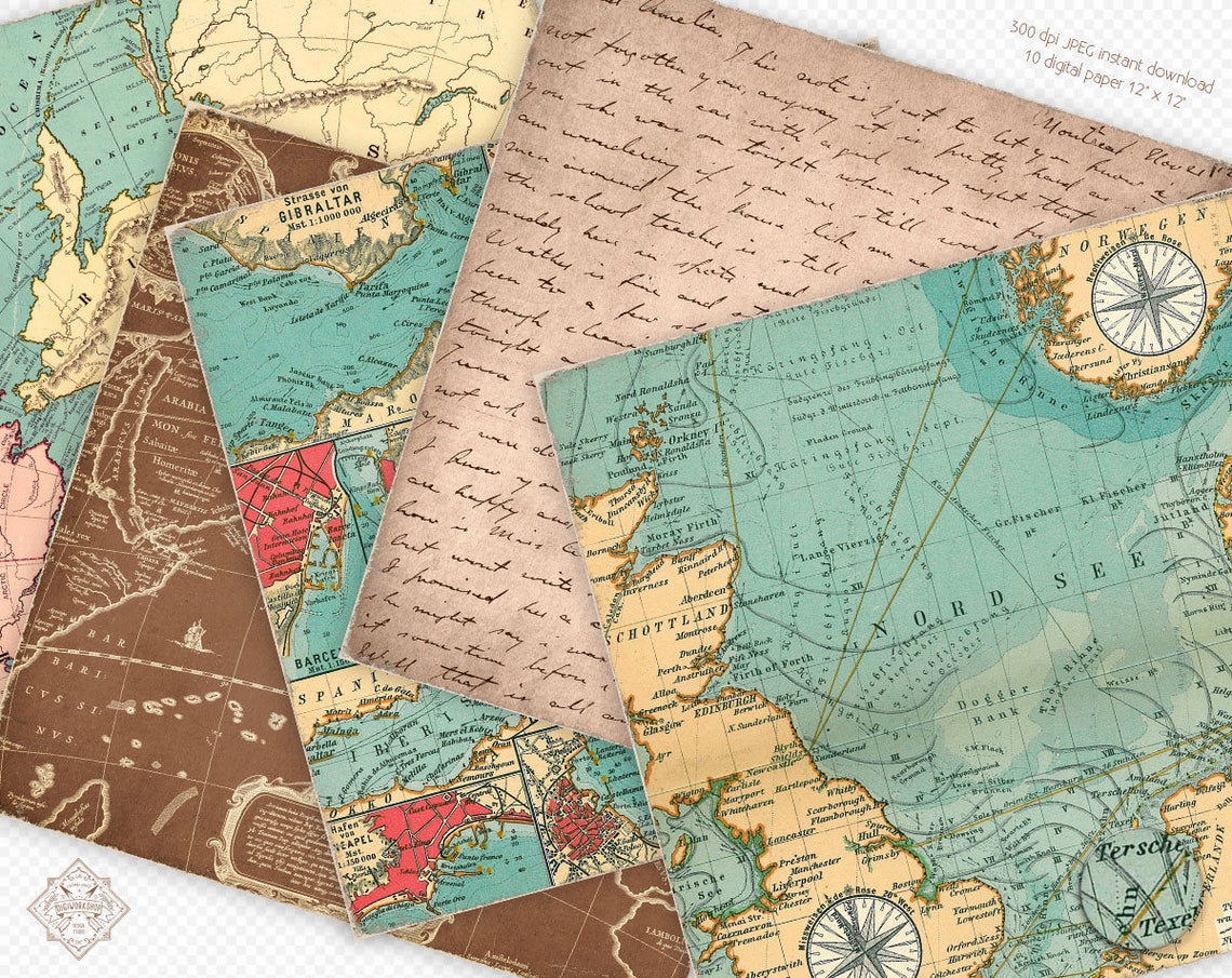 Vintage maps digital paper Old Sea Maps with | Etsy
