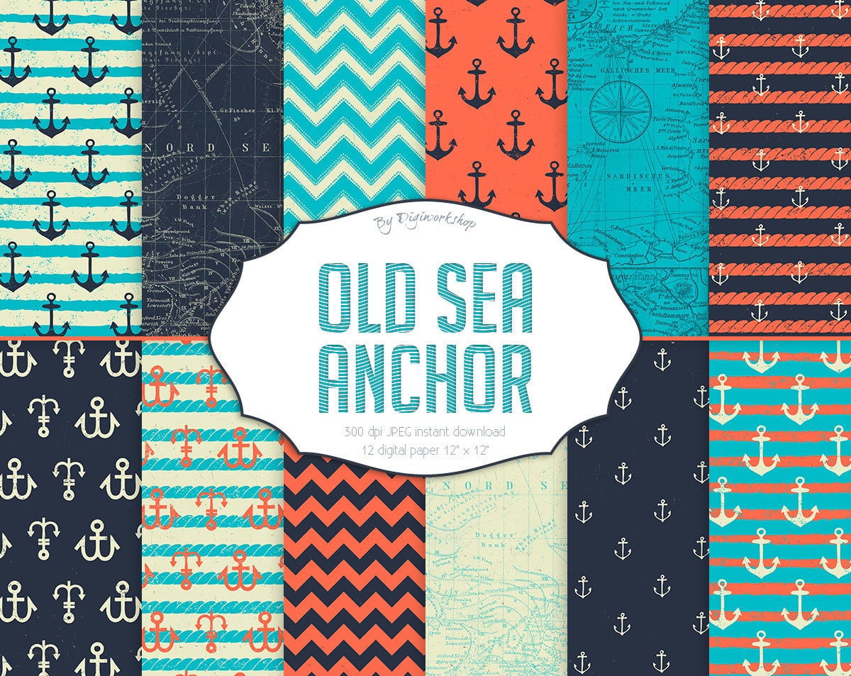 Sea Shanty Digital Paper seamless vintage nautical weathered wood and ...