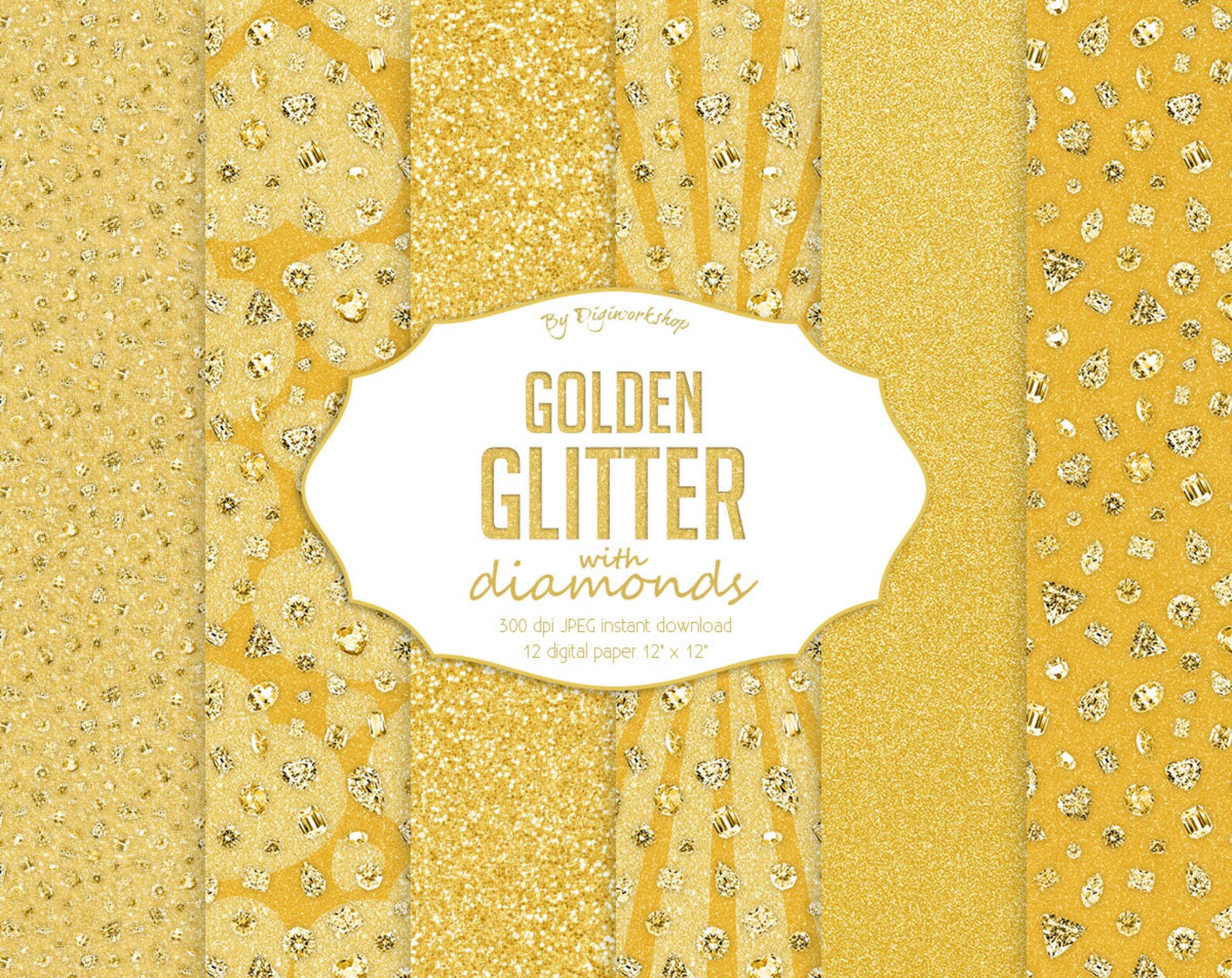 Gold Glitter Digital Paper: Gold Glitter with | Etsy