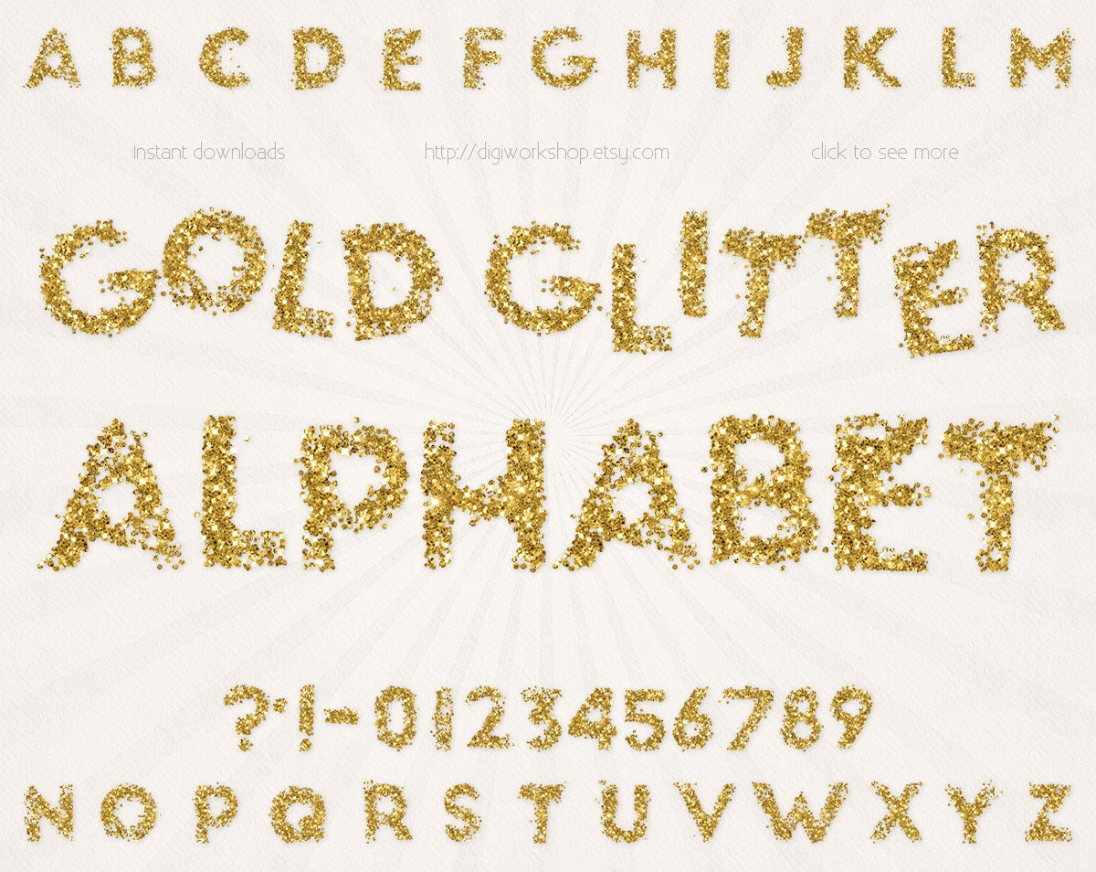 Glitter Alphabet Clipart Clip Art: Gold Glitter | Etsy