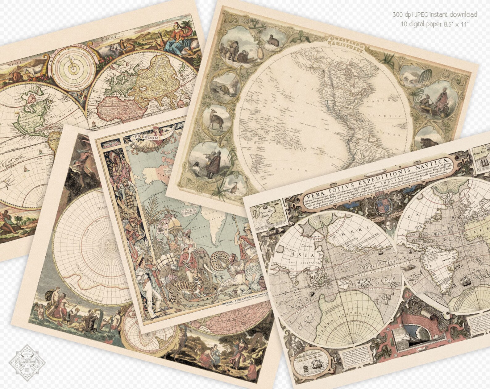 Vintage Maps Digital Paper Vintage World Maps | Etsy