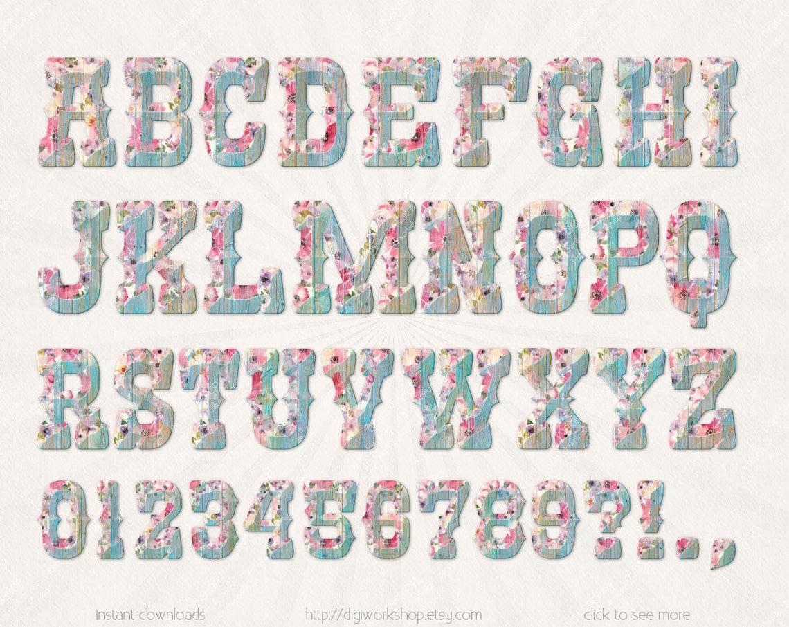 Shabby Chic Digital Alphabet wooden letters numbers | Etsy