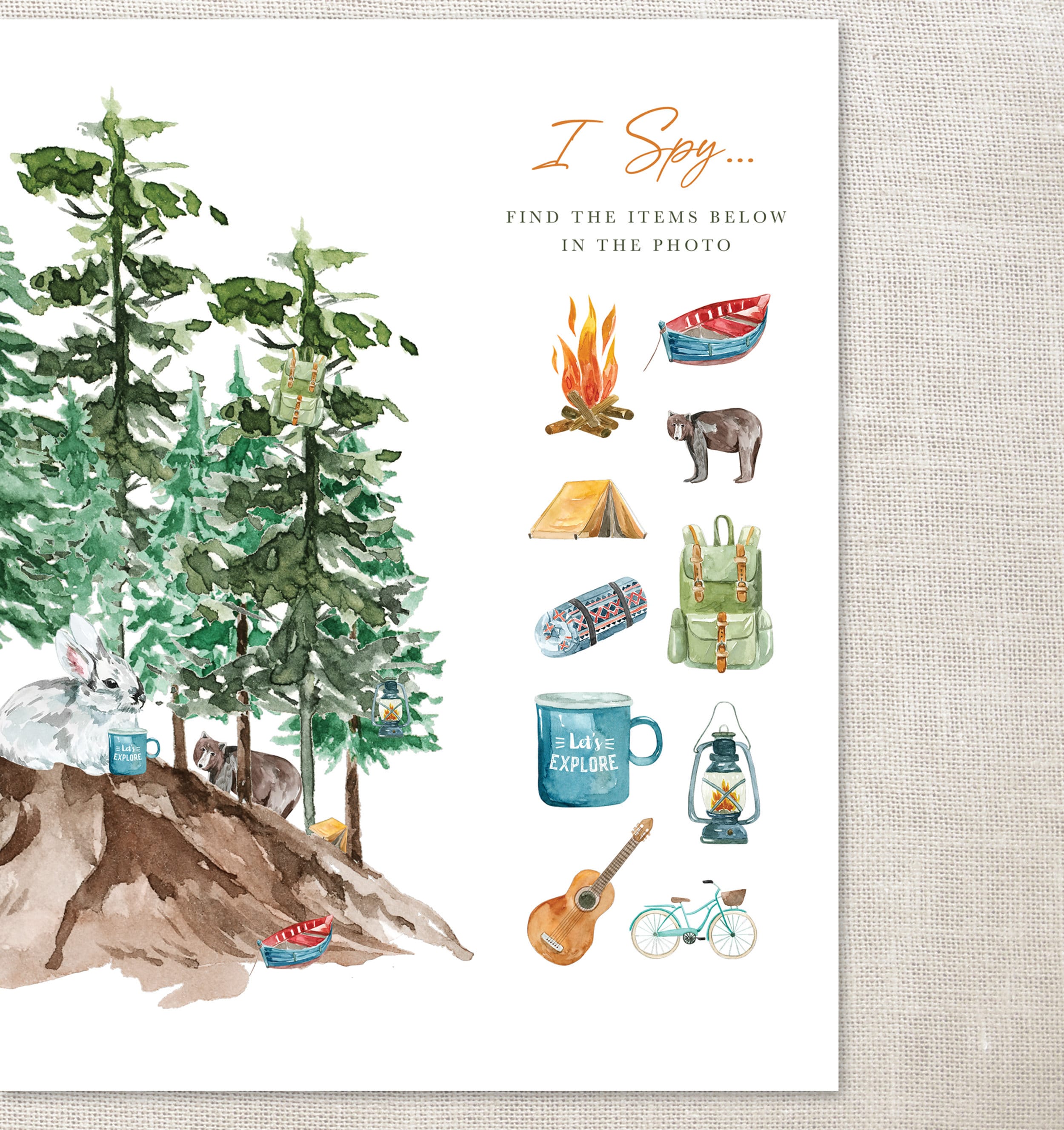 I Spy Watercolor Outdoor Theme Printable for Kids, Wedding Kids ...