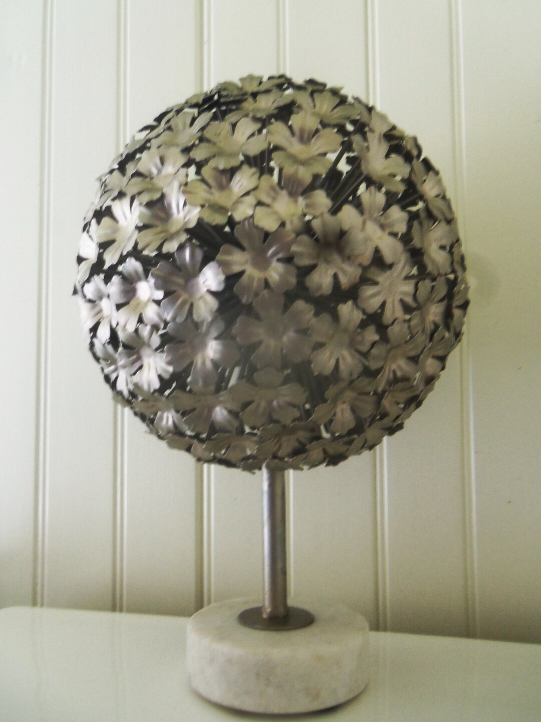 Great MCM Silvered Metal Floral Sphere Sculpture Marble Base, 13" - Etsy