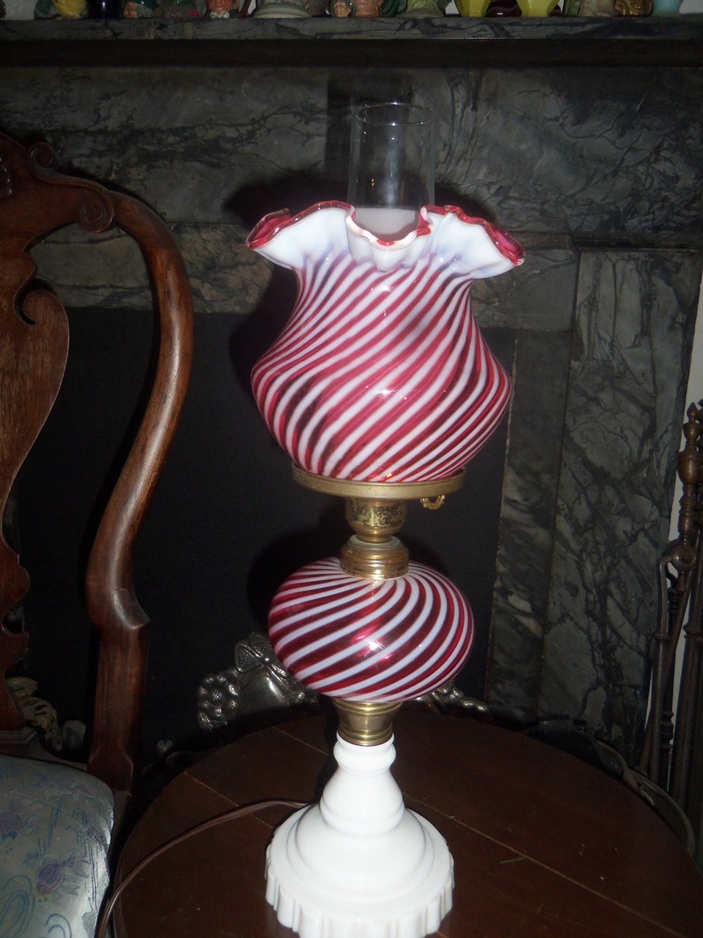 Fine Victorian Cranberry Swirl Glass Hurricane Lamp Circa 1880 - Etsy