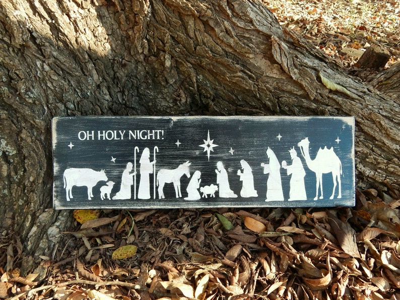 Oh Holy Night Nativity Scene Religious Sign Christmas | Etsy