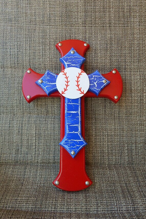 Baseball Cross Sports Cross Red White and Blue MLB | Etsy