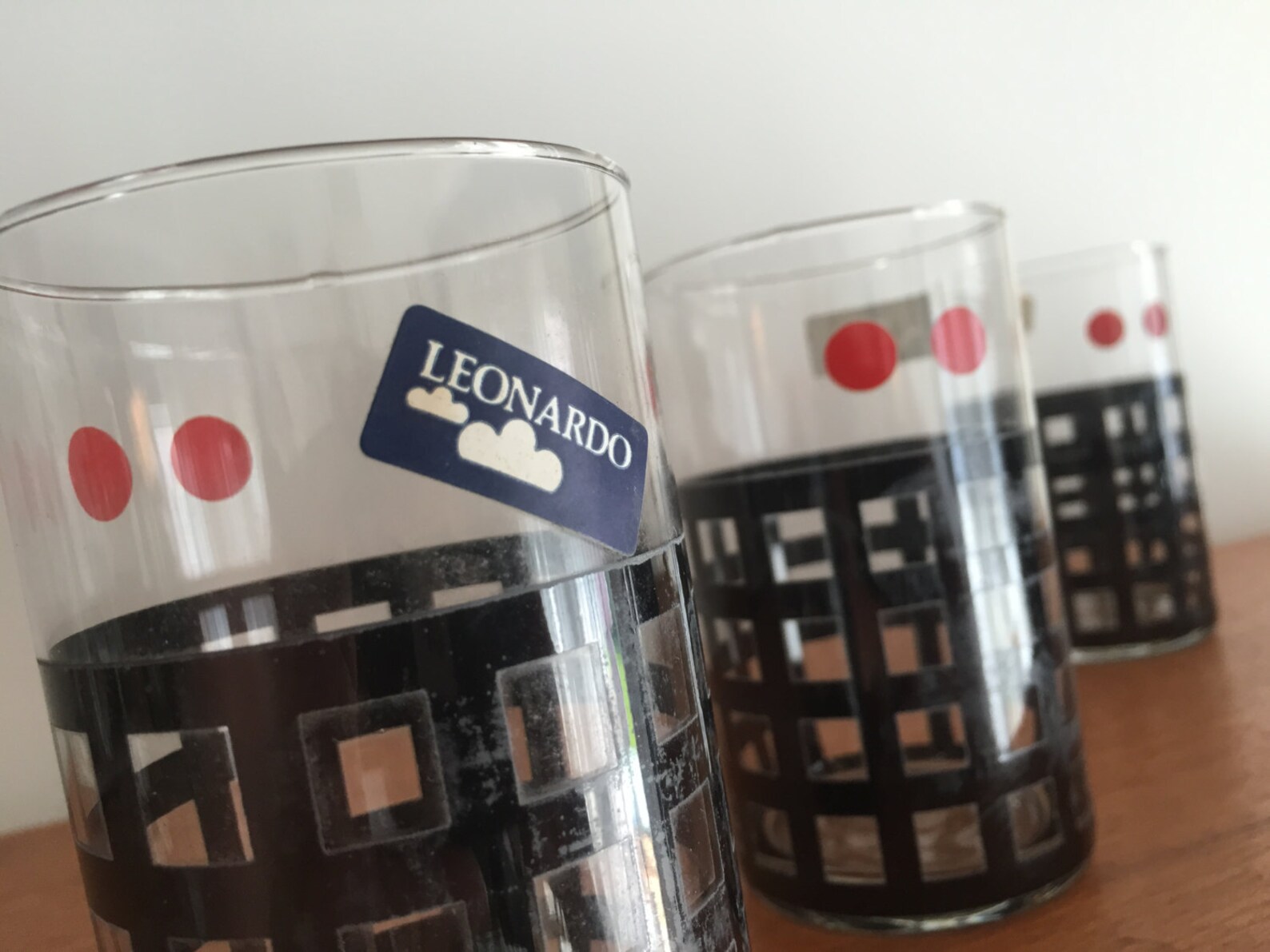 Rare 6 Vintage Leonardo Glasses/ Germany /black Stripes & Red Dots - Etsy