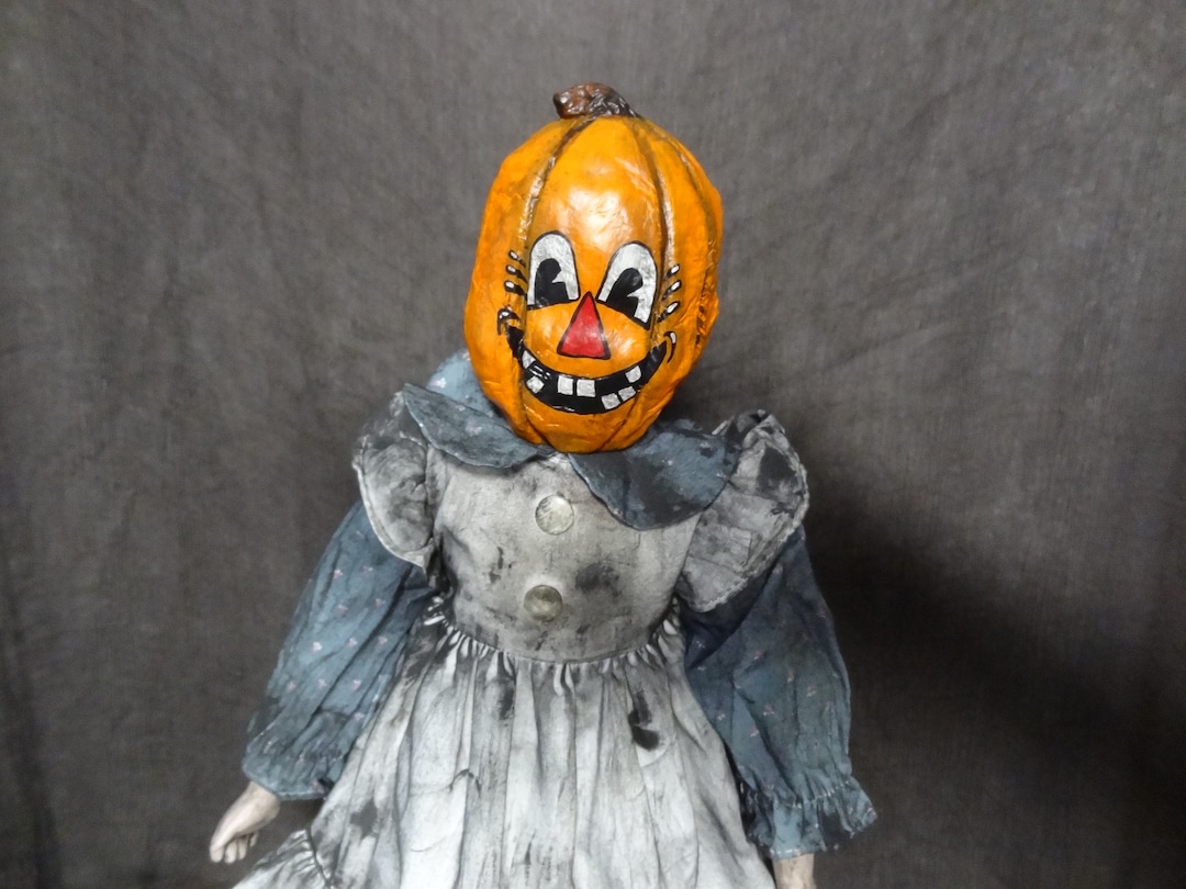 Vintage Inspired Pumpkin Head Doll Funny Pumpkin Doll Halloween Doll Creepy Cute Doll Pumpkin ...