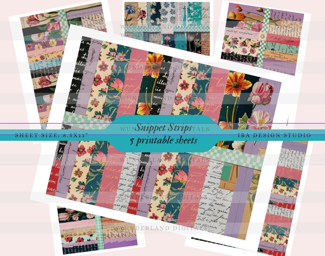 Printable Snippet Strips | Vintage Ephemera Collage Sheets | Digital ...
