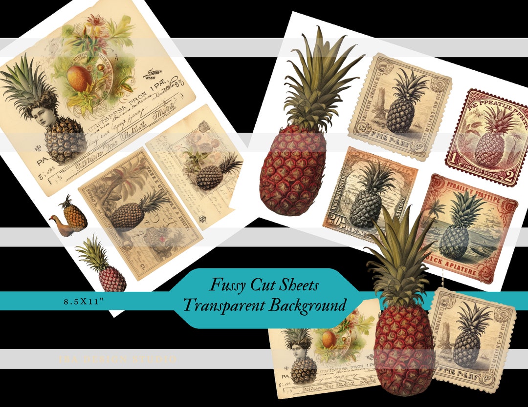 Pineapple Postcards Stamps, Digital Collage Sheet Set. Victorian ...