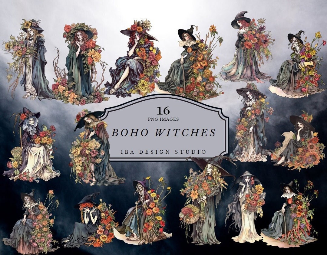 Boho Witches Watercolor Clipart Png Digital Download - Etsy