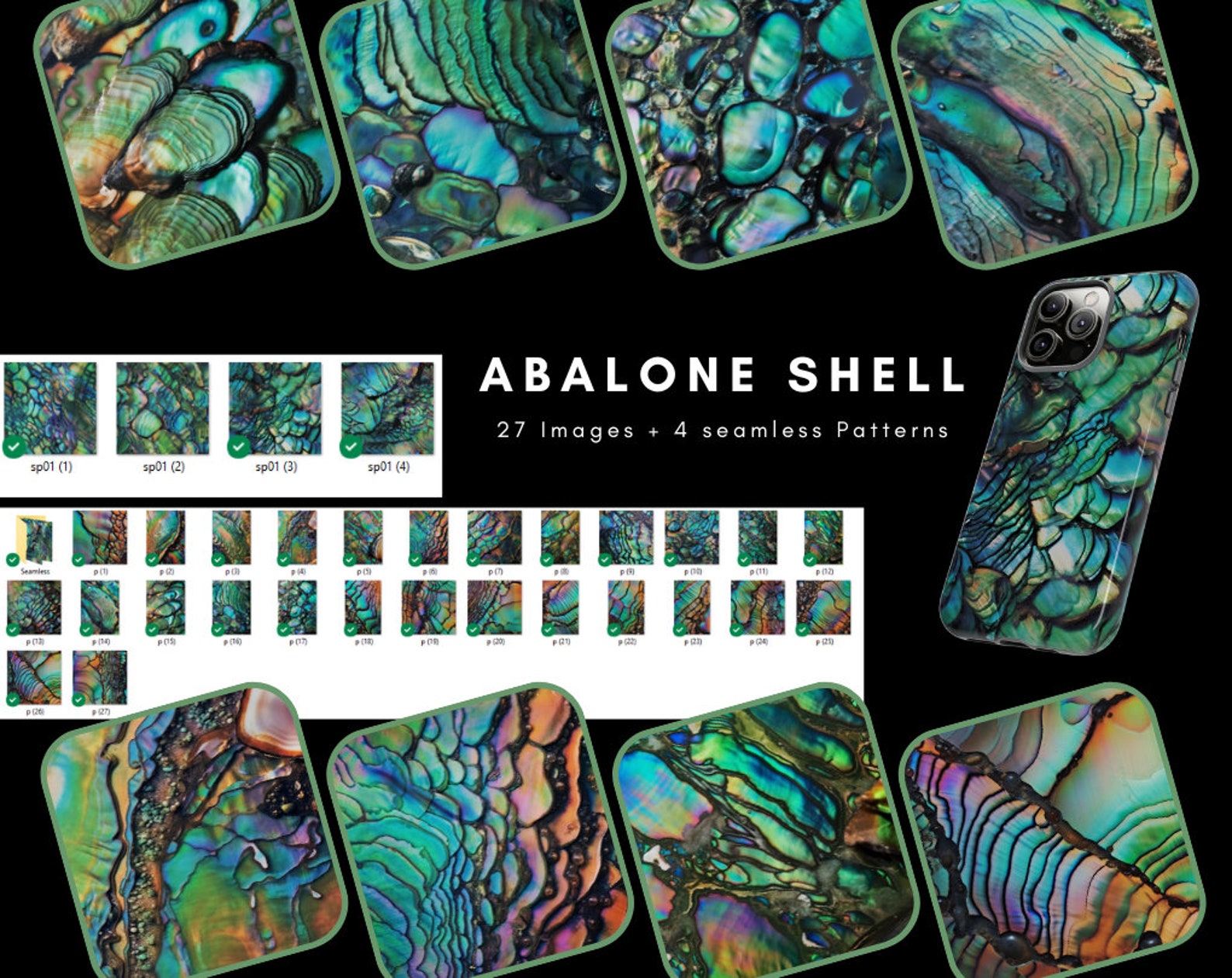 Abalone Shell Paua Images and Seamless Patterns DIGITAL Download File ...