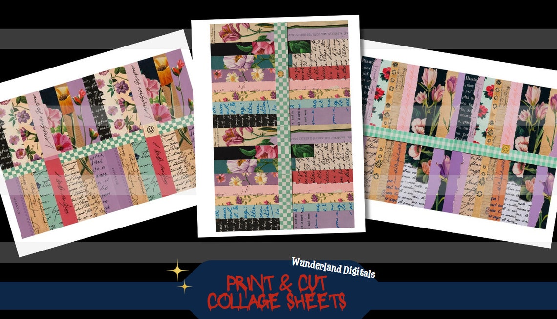 Printable Snippet Strips | Vintage Ephemera Collage Sheets | Digital ...