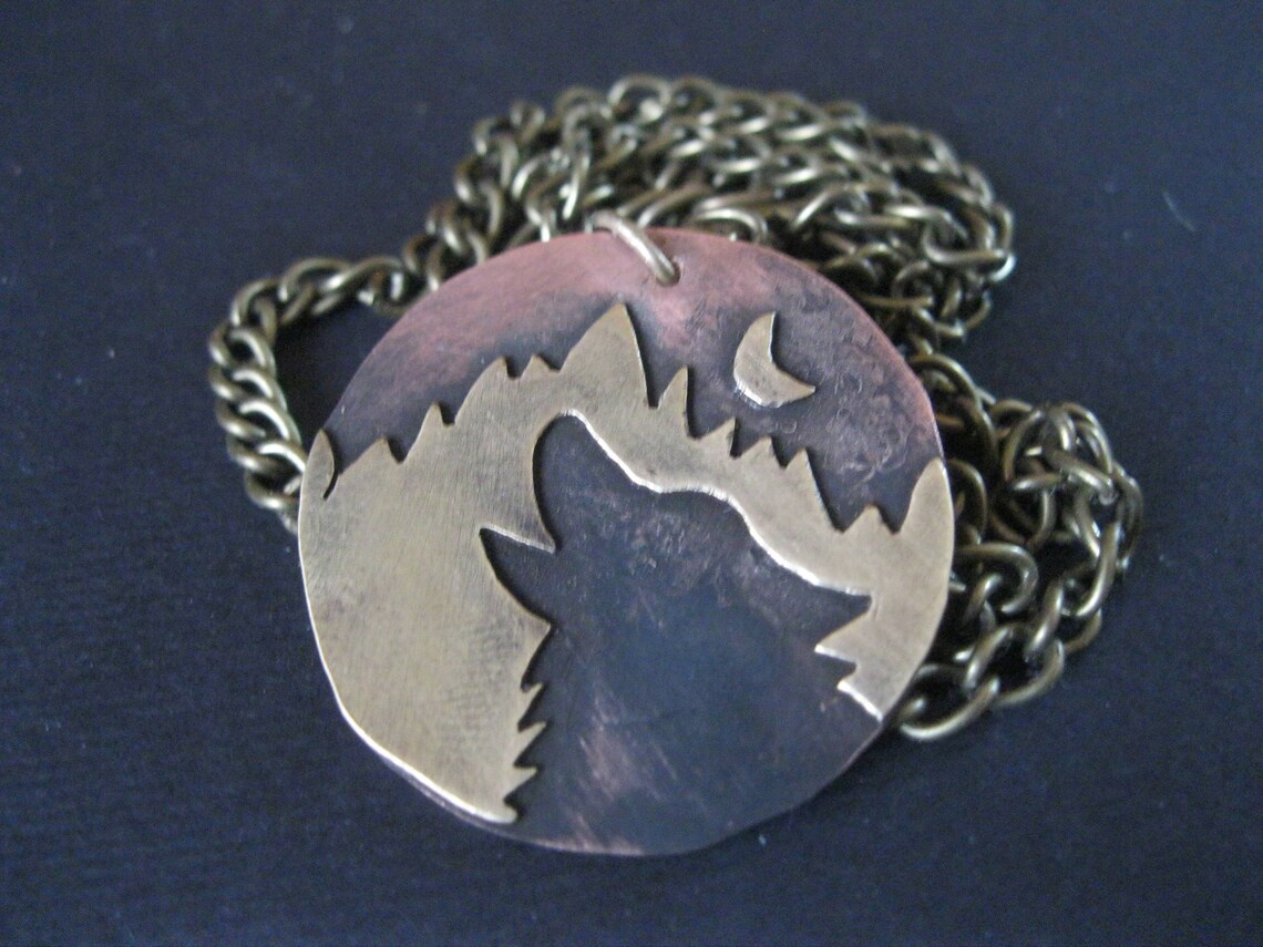 Handmade Wolf Pendant Mountains Wolf Necklace Copper Wolf | Etsy