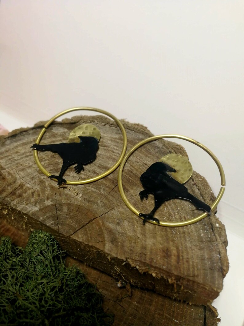 10 gauge Raven Hoops Raven Ear Weights | Etsy
