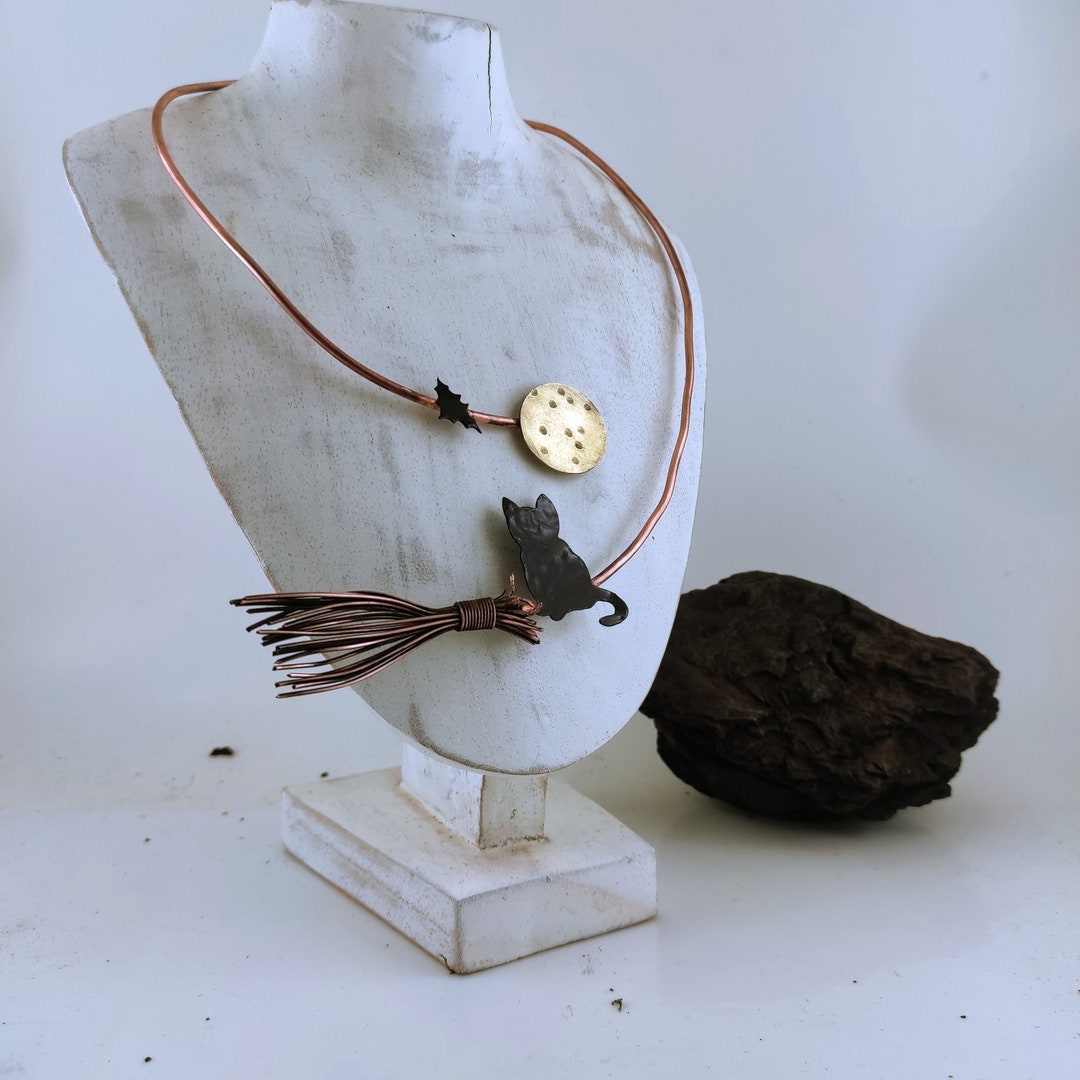 Broom Necklace / Witch Collar / Cat Charm Necklace / Witch Necklace ...