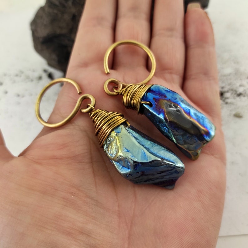 10 Gauge Ear Weights Blue Quartz Tunnel Hangers - Etsy