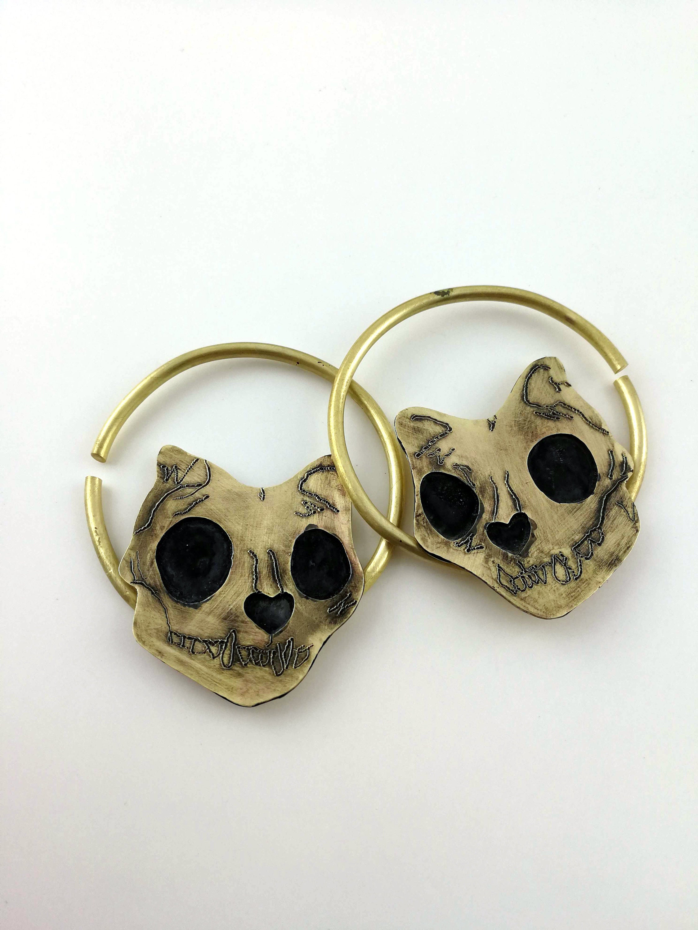 Cat Skull Hoops Hoops for Plugs | Etsy