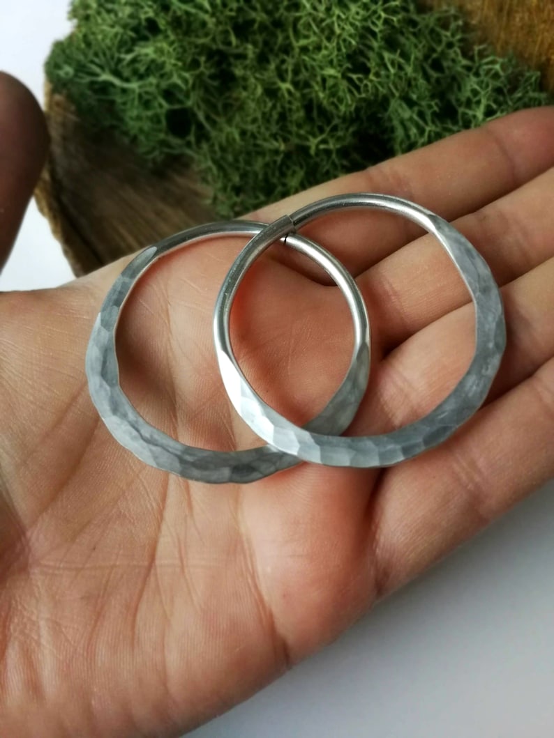 8 Gauge Hoops Pair Hammered Ear Weights Lightweight | Etsy