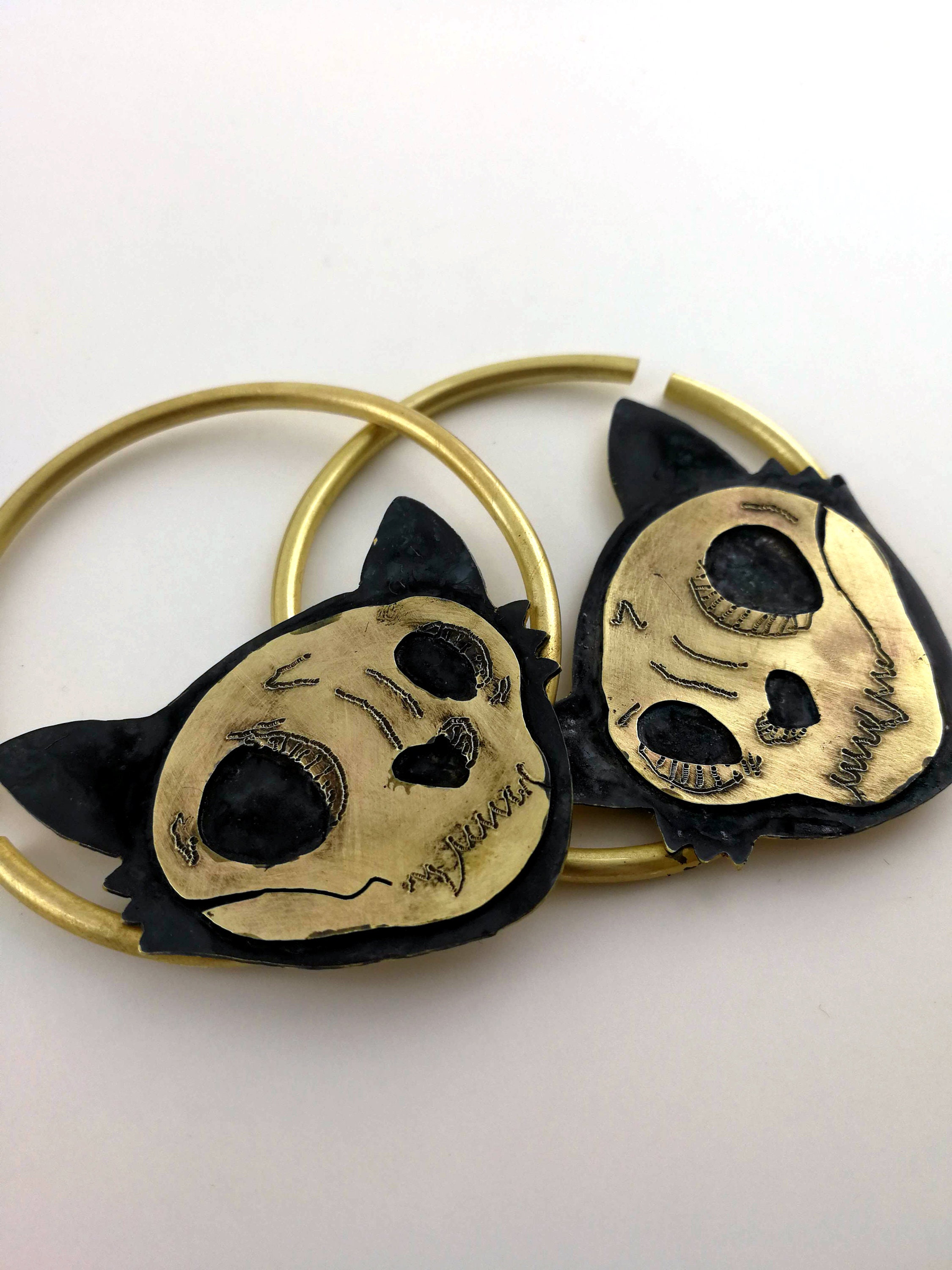 Cat Skull Hoops Hoops for Plugs | Etsy