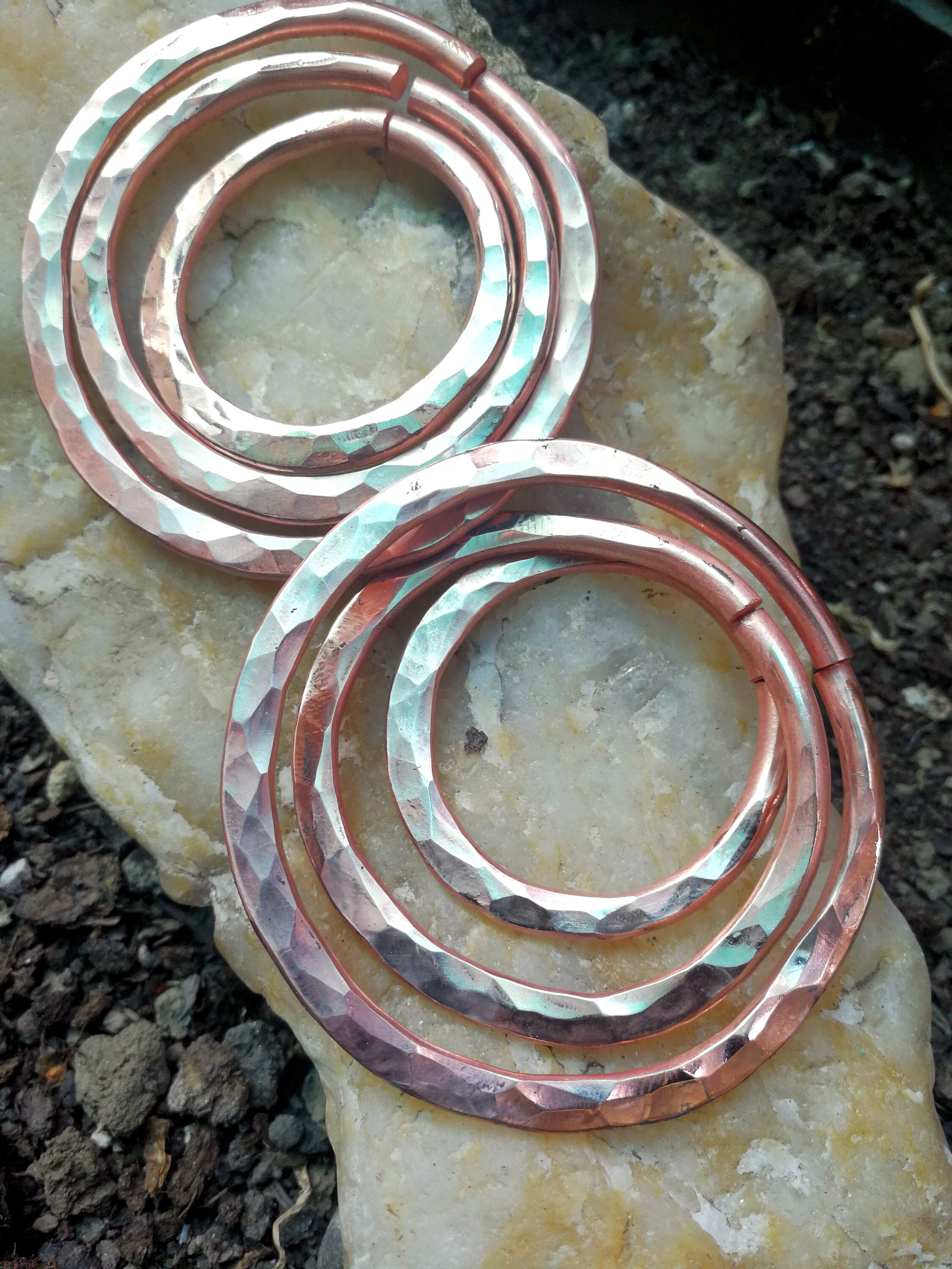 8 Gauge Hammered Hoops Copper Hoops Stretched Ears | Etsy