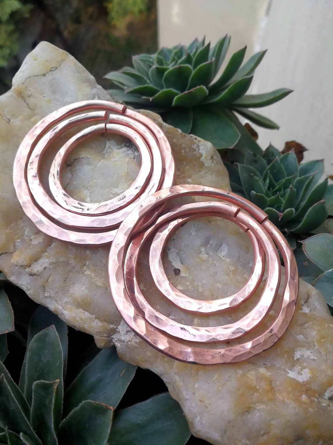 8 Gauge Hammered Hoops Copper Hoops Stretched Ears | Etsy
