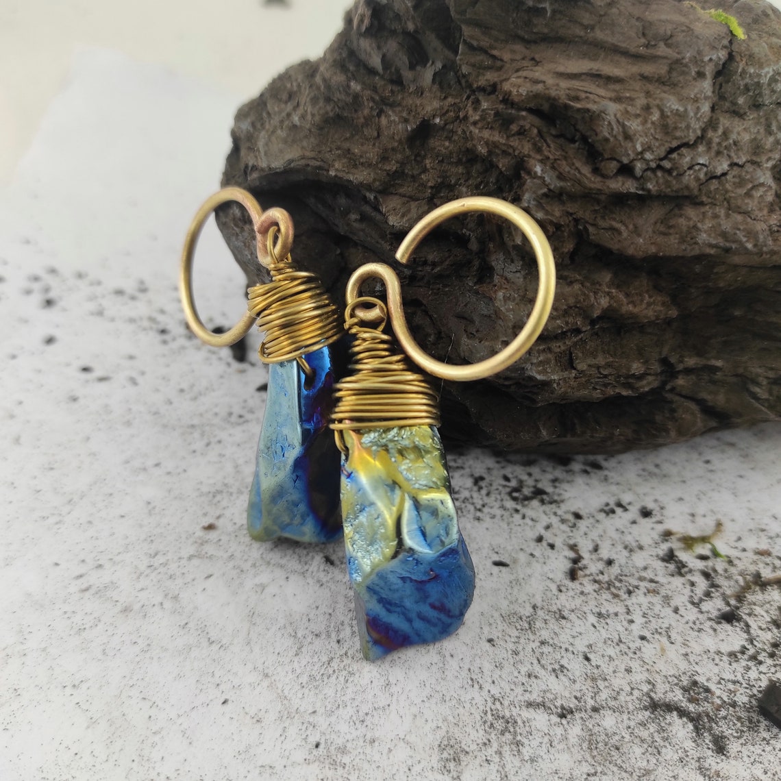 10 Gauge Ear Weights Blue Quartz Tunnel Hangers - Etsy