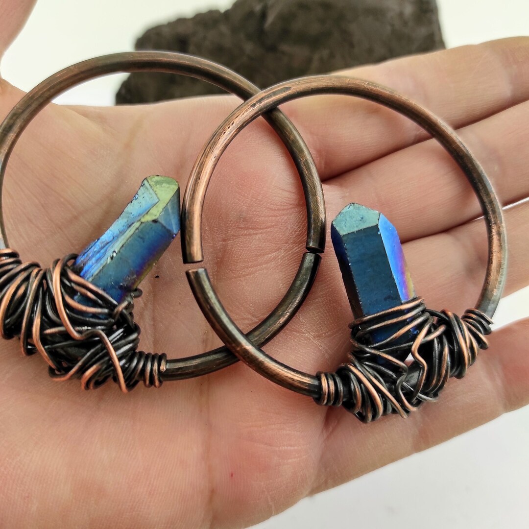 8 Gauge Ear Weights / Raw Stone Hoops / 8 Gauge Earrings / - Etsy