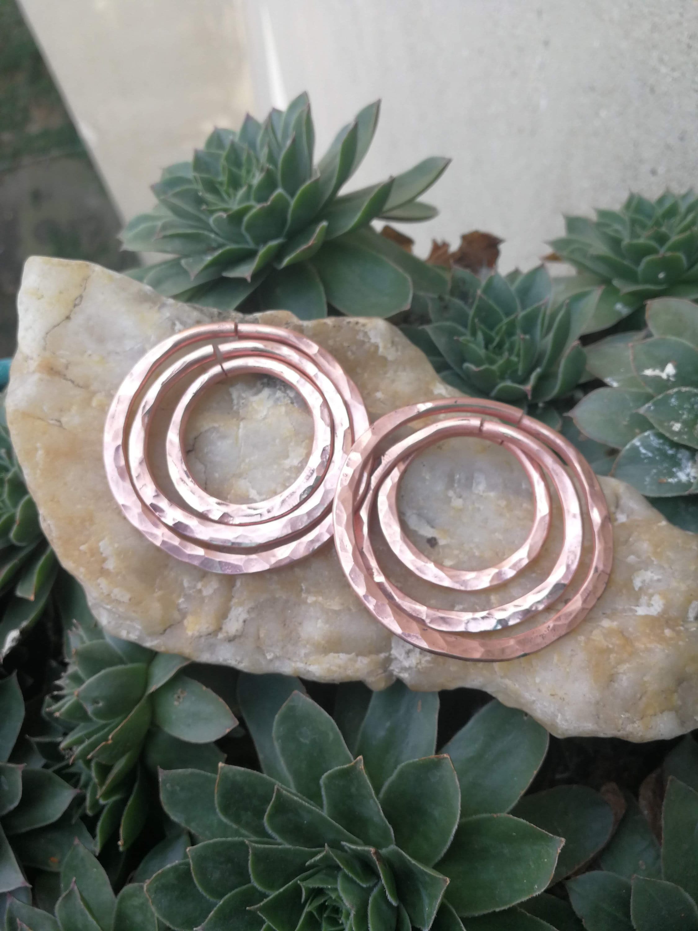 8 Gauge Hammered Hoops Copper Hoops Stretched Ears | Etsy