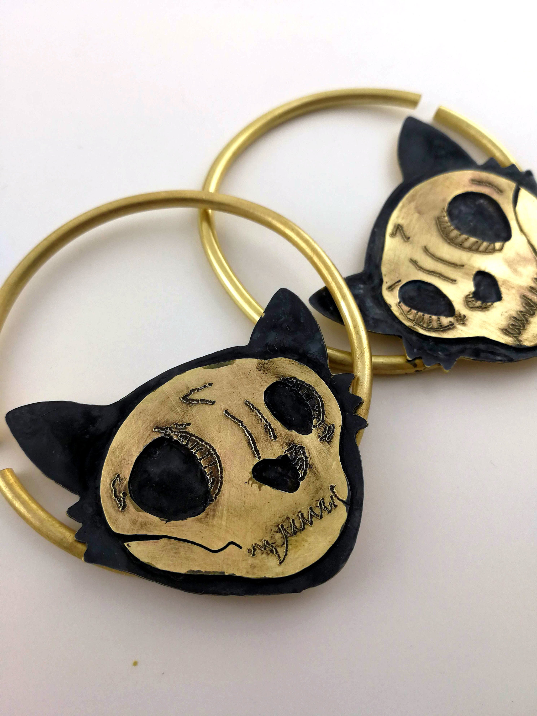 Cat Skull Hoops Hoops for Plugs | Etsy