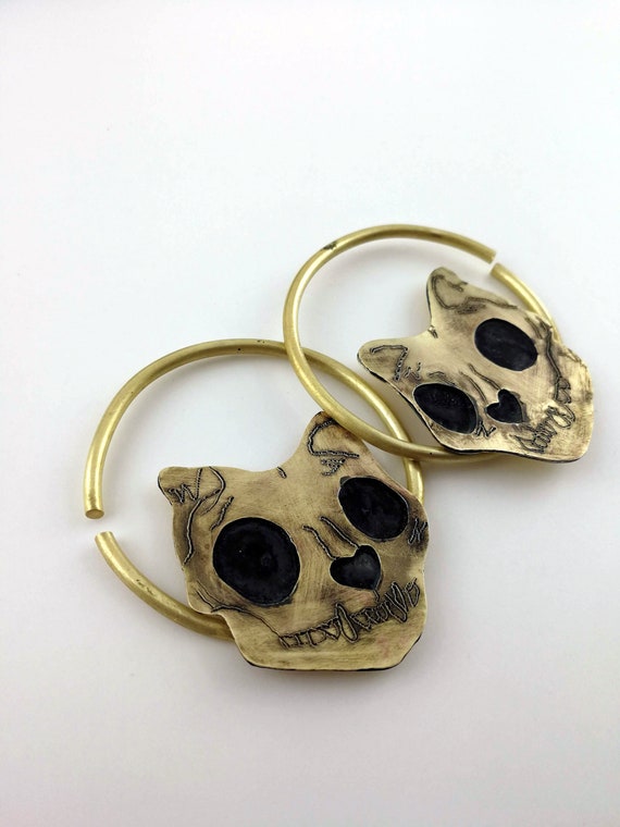 Cat Skull Hoops Hoops for Plugs | Etsy