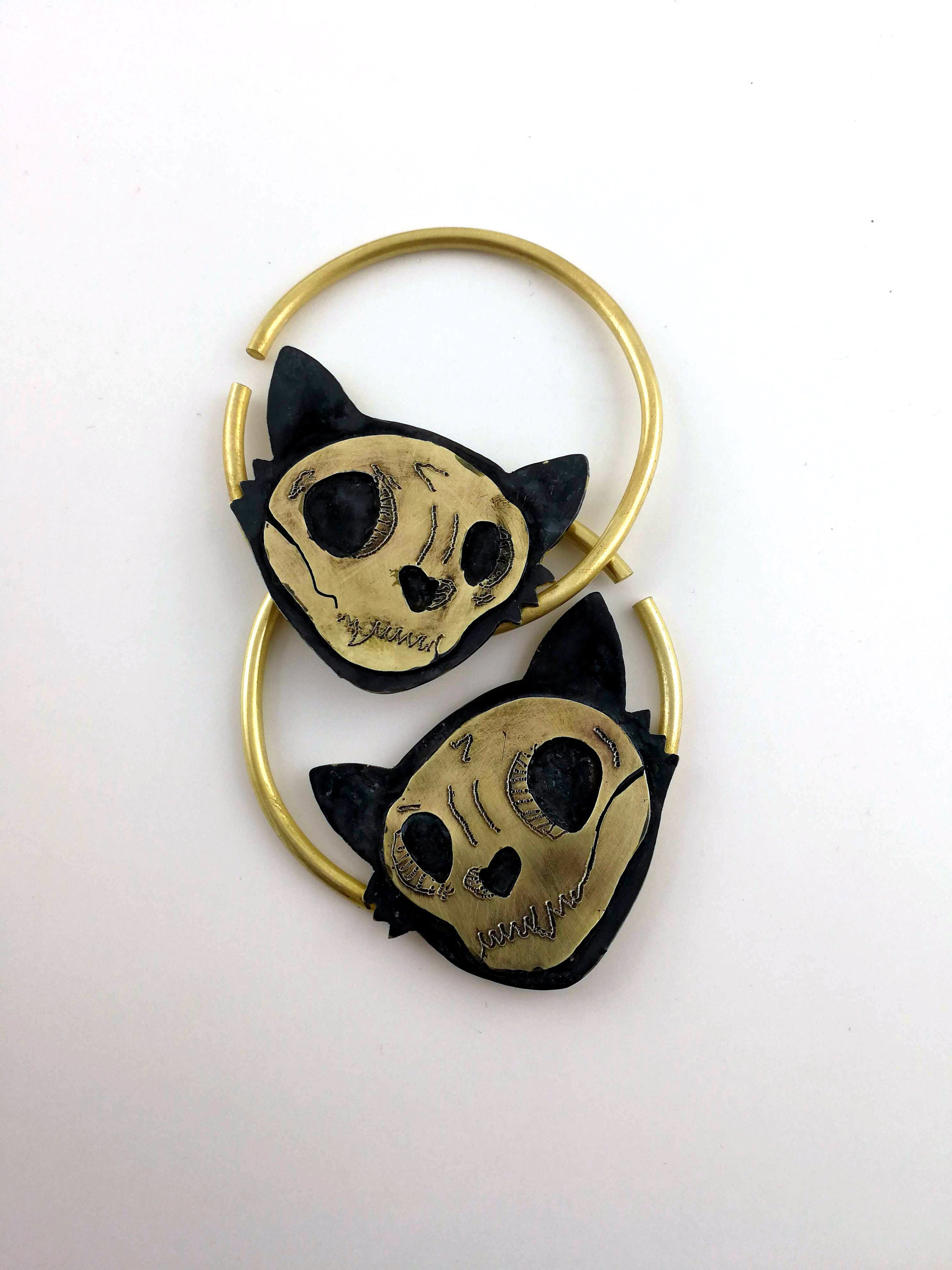 Cat Skull Hoops Hoops for Plugs | Etsy