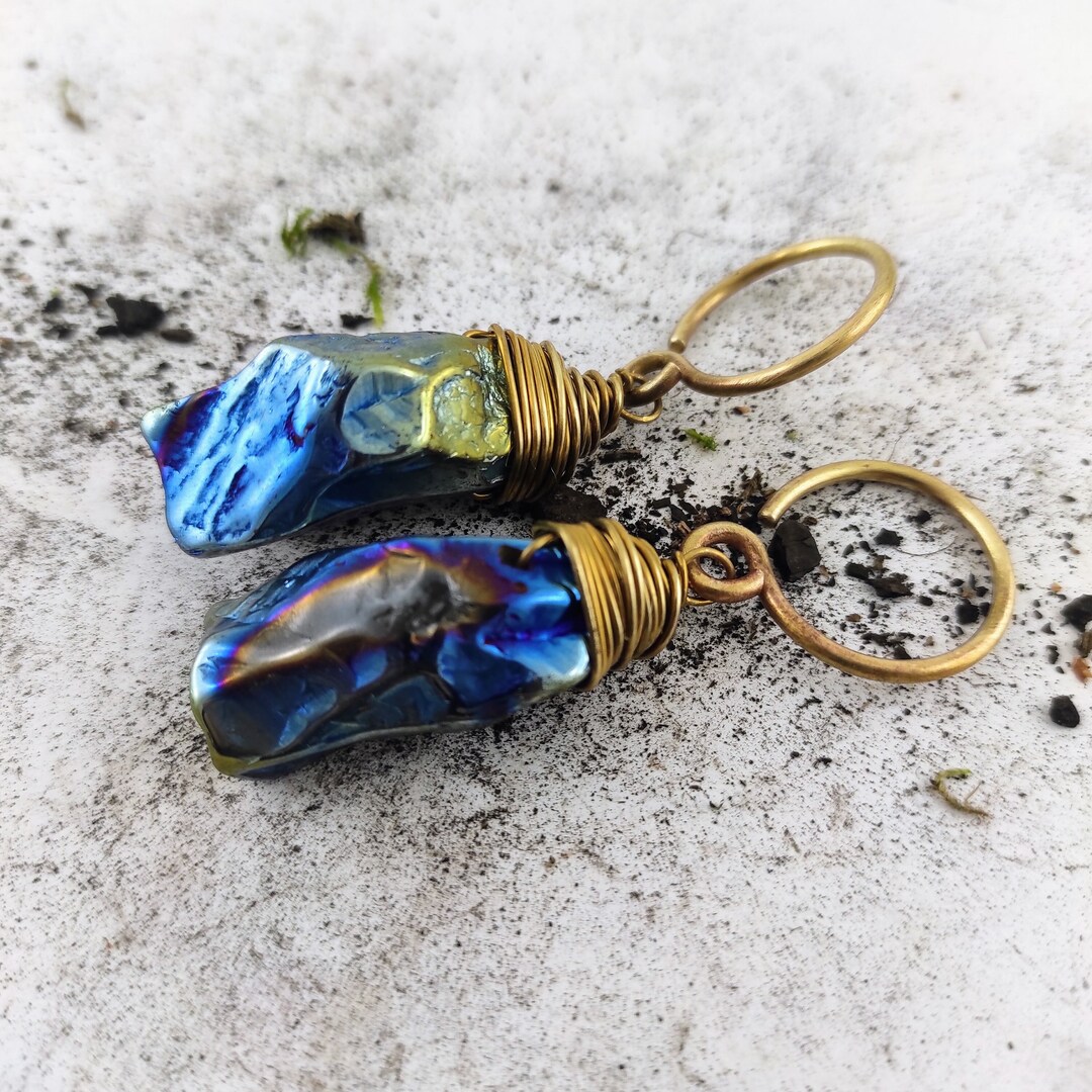 10 Gauge Ear Weights Blue Quartz Tunnel Hangers - Etsy