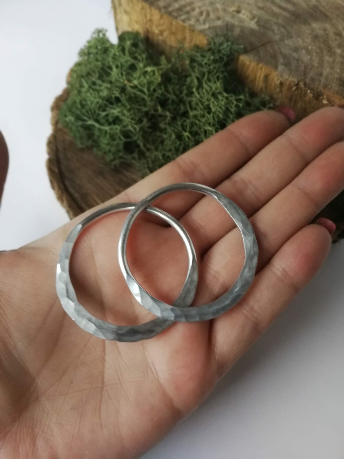 8 Gauge Hoops Pair Hammered Ear Weights Lightweight | Etsy