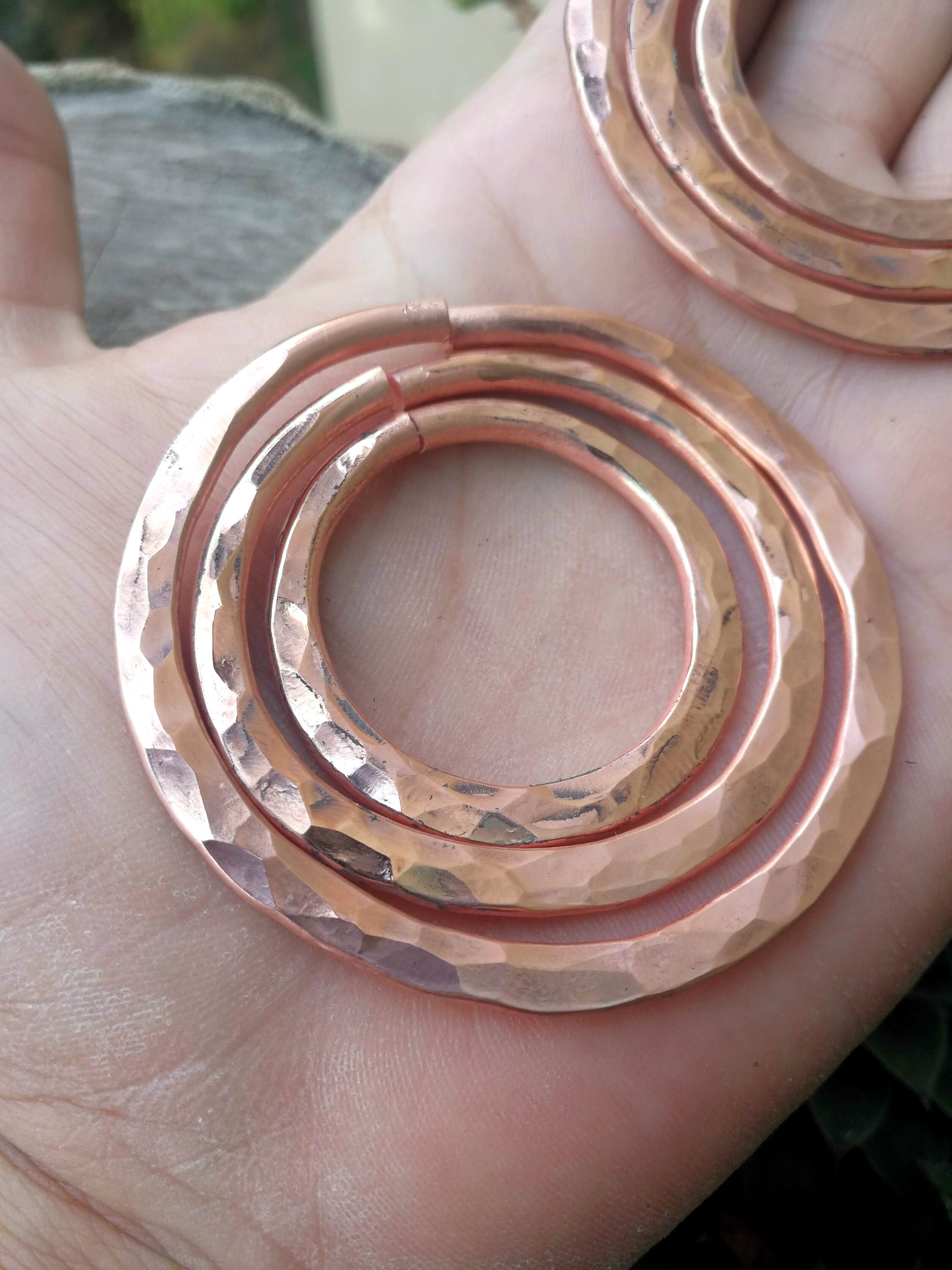 8 Gauge Hammered Hoops Copper Hoops Stretched Ears | Etsy