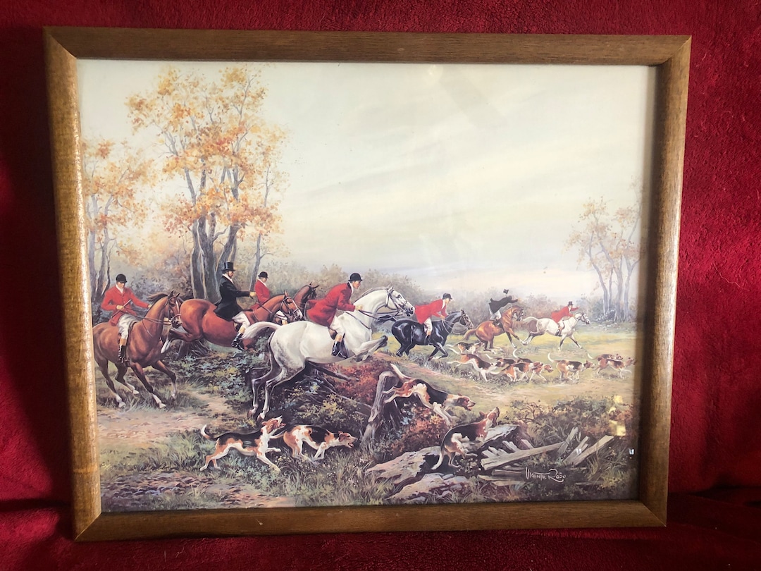 Large Vintage VICENTE ROSO Signed Foxhunt Print Framed 22” X 18” Horse ...