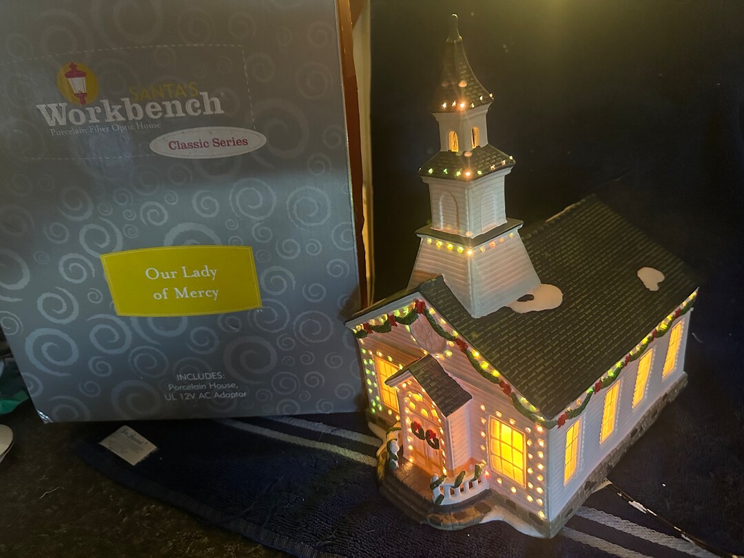 Christmas Village Church Fiber Optic Changing Colors Our Lady of Mercy ...