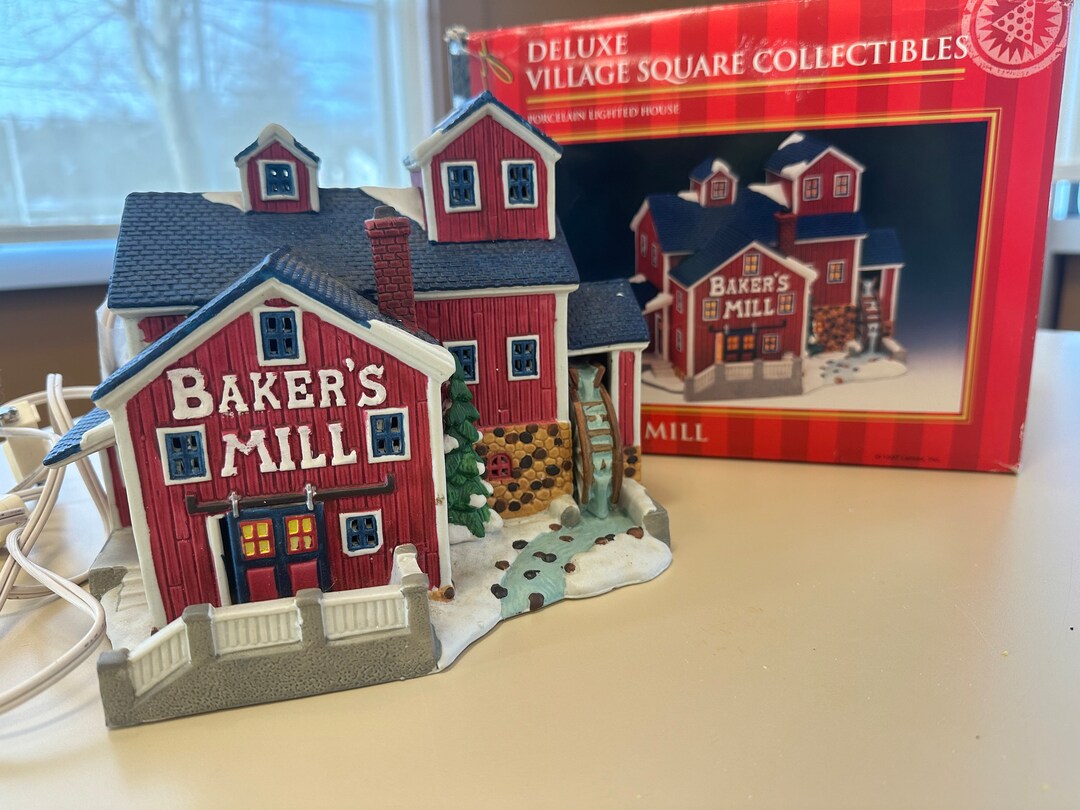 Christmas Village Bakery LEMAX BAKER'S MILL Retired Porcelain Lighted ...