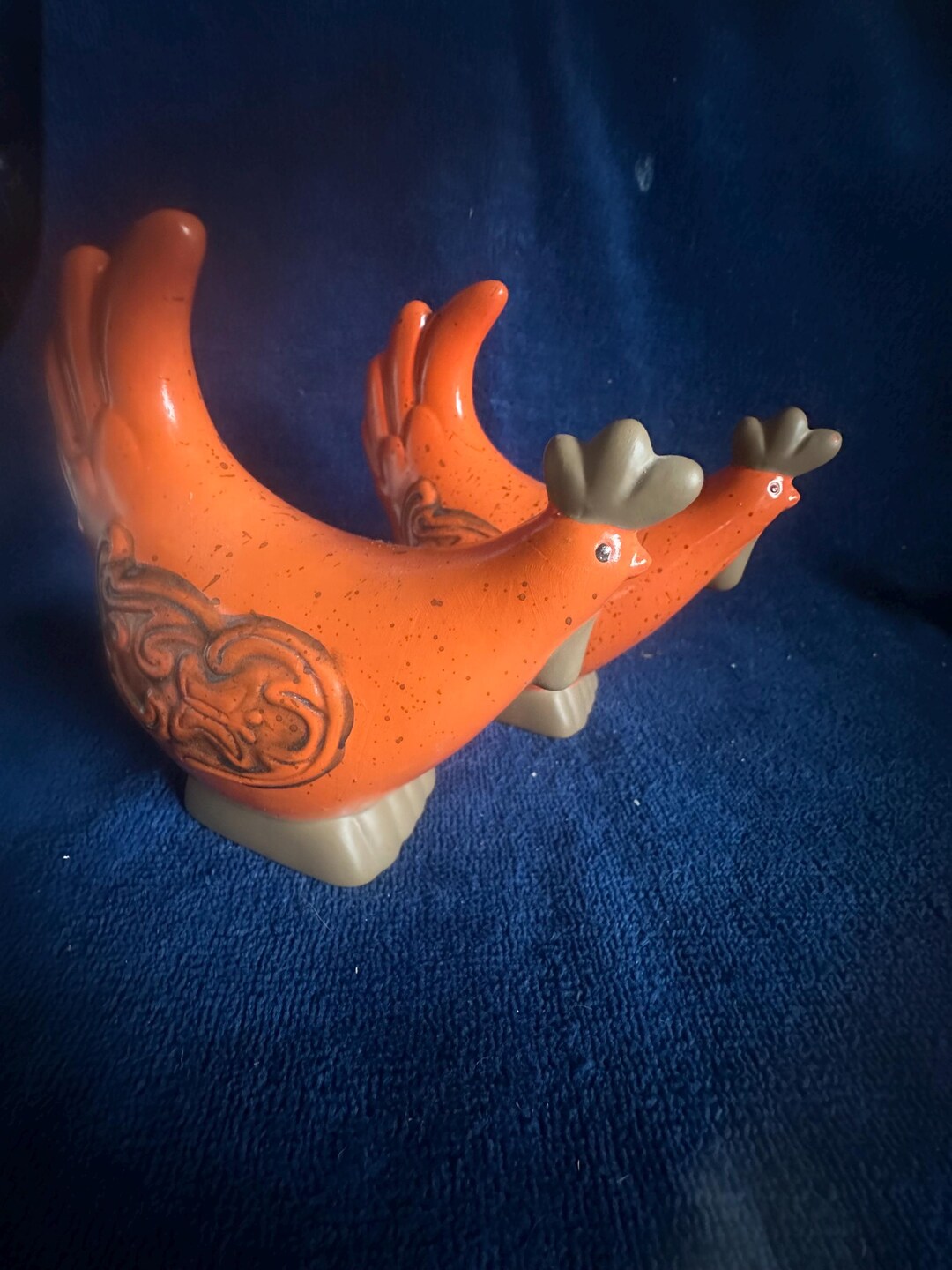 Primitive “celebrate It” Ceramic Rooster Figures Set of 2 Farmhouse ...