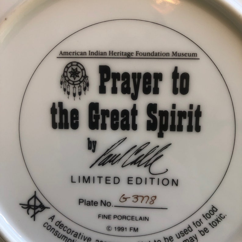 Franklin Mint “prayer to the Great Spirit” Native American Plate Paul ...