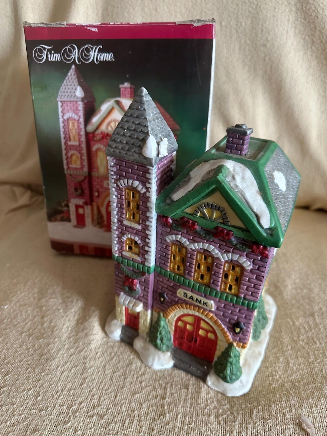 Trim A Home Christmas Village Bank 1995 Noel Lighted Bank Building ...