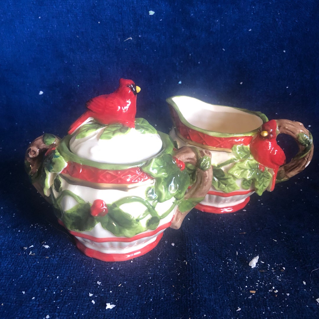 Cracker Barrel season of Peace Cardinal Sugar and Creamer Set Holiday ...
