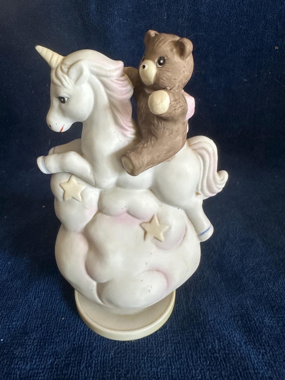 Music Box W/rotating Porcelain Bisque Teddy Bear Riding on Unicorn ...