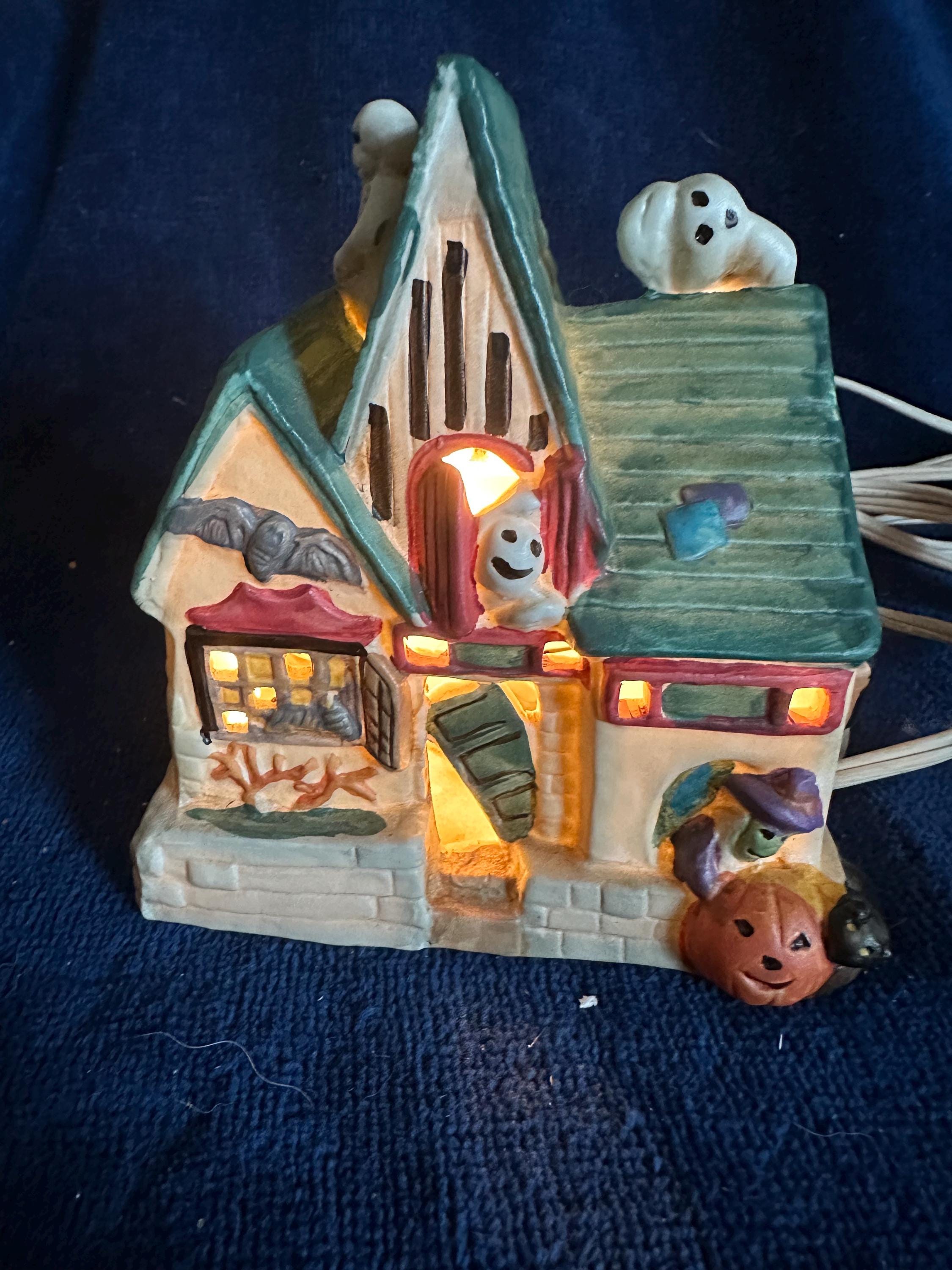Mini Halloween Village Haunted House Porcelain Lighted Spooky Cottage W ...