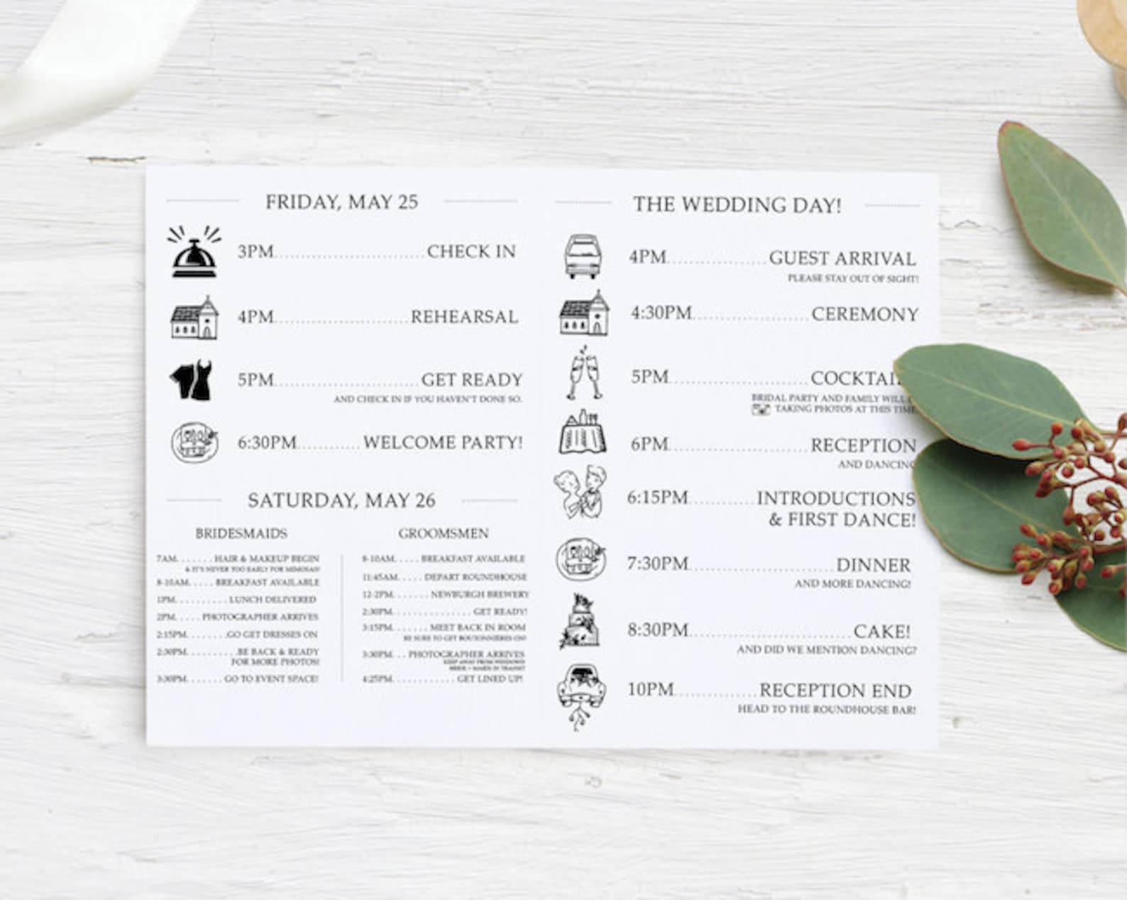 Wedding Weekend Itinerary | Wedding Program | Wedding Schedule | Bridal ...