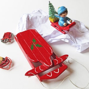 Wooden Red Sled and Sleigh Ornaments, 4 Piece Lot, Angel Driving a ...
